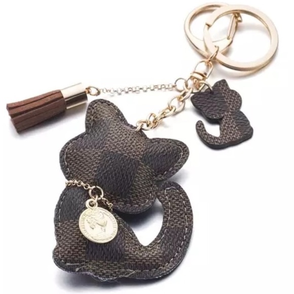 Accessories | Brown Leather Cat Keychain | Poshmark